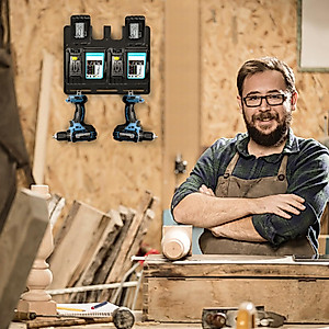 Riuog Wall Mount for Makita Battery Holders and Chargers Wall Mount, Stable 4 Piece Battery Holder 18V 14.4V and Charger Holder and Cordless Drill Driver, Order in Workshop and Garage