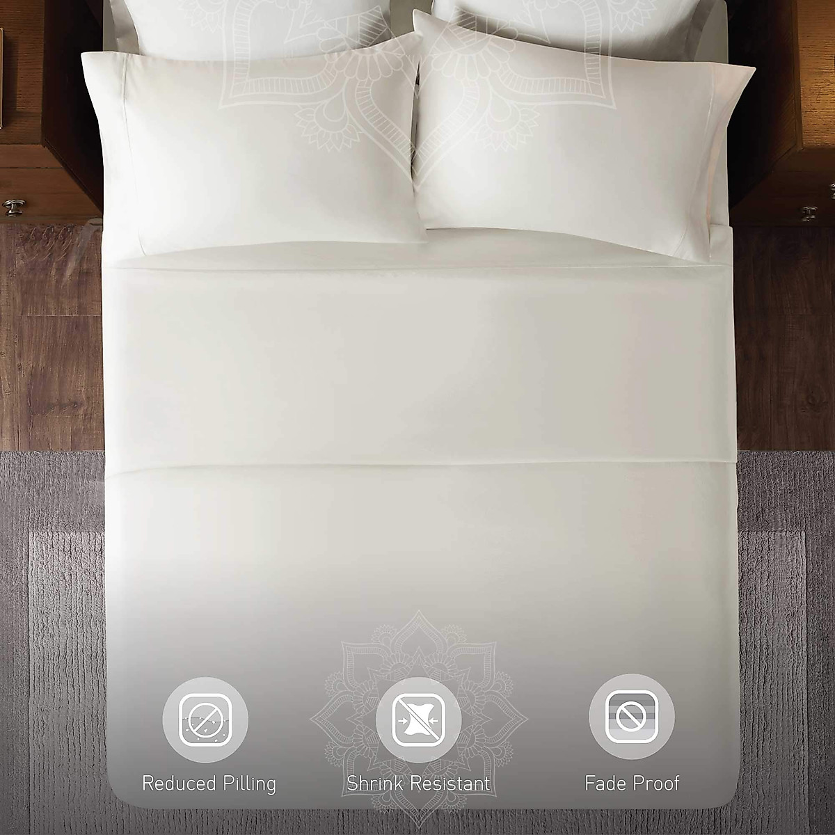 Hyde Lane 100% Cotton Ivory Boho Bedding Set King Size, Included Duvet Cover、Fitted Sheet、Flat Sheet 、Shams