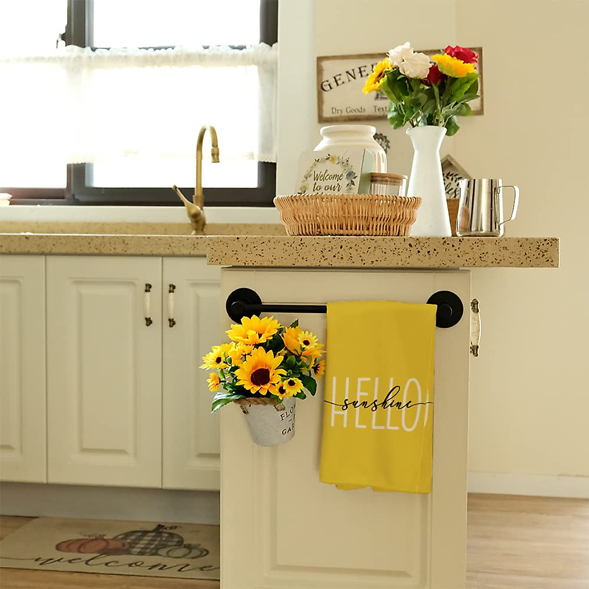 GEEORY Kitchen Towels for Spring Summer Decor Yellow Daisy Dish Towels 18 x 26 Inch Ultra Absorbent Bar Drying Cloth Hello Sunshine Hand Towel for Kitchen Bathroom Party Home Decorations Set of 2