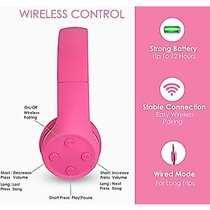 Nenos Bluetooth Kids Headphones Wireless Kids Headphones 93dB Limited Volume Wireless Headphones for Kids Boys Girls School Headphones Classroom (Pink)