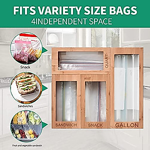 Adelaide Ziplock Bag Storage Organizer For Kitchen Drawer, Bamboo Baggie Holder, Compatible With Ziploc, Solimo, Glad, Hefty For Gallon, Quart, Sandwich And Snack Variety Size Bags(4 Piece Set)