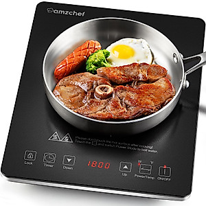 Portable Induction Cooktop AMZCHEF Induction Burner Cooker With Ultra Thin Body, Low Noise Hot Plate With 1800W Sensor Touch Single Electric Cooktops Countertop Stove With 8 Temperature & Power Levels, 3-hour Timer, Safety Lock