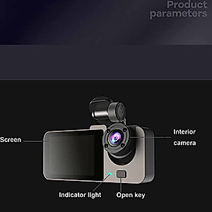 Front and Rear Inside 3 Channel Dash Cam,HD 1080P Dash Camera,170°+140° Wide Angle,IR Night Vision,Loop Recording,G-Sensor Smart Dash Camera for Cars