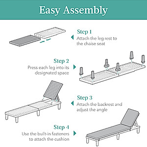 Best Choice Products Outdoor Lounge Chair, Resin Patio Chaise Lounger for Poolside, Backyard, Porch w/Seat Cushion, Adjustable Backrest, 5 Positions, 330lb Capacity - Gray/Teal