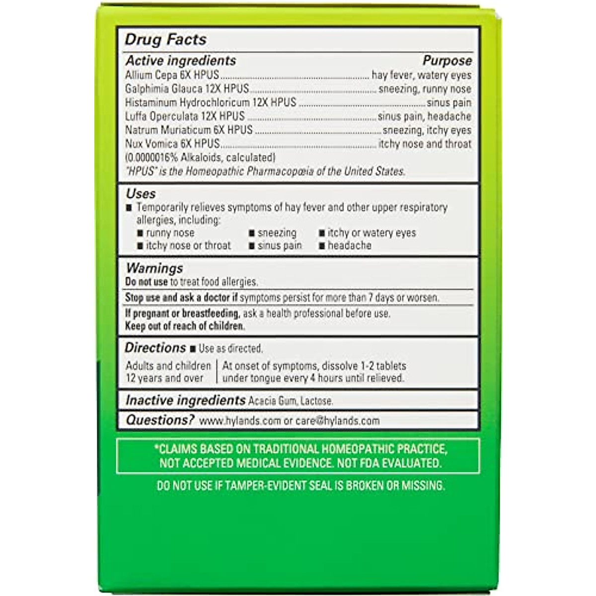 Hyland's Naturals Indoor & Outdoor, Non Drowsy Seasonal Allergy Relief Pills, Safe and Natural, Quick Dissolving Tablets, White, 60 Count