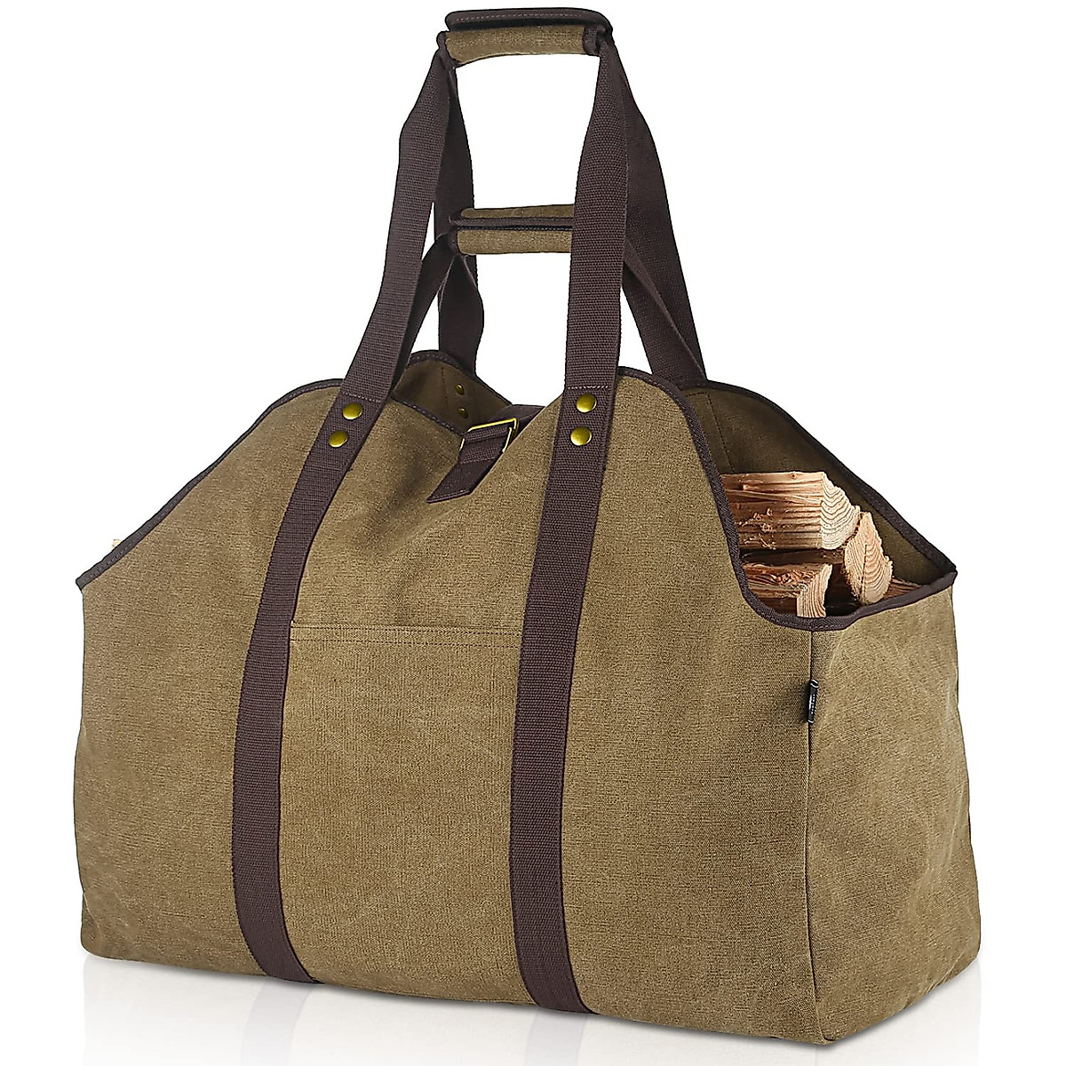 BONTHEE Extra Large Waterproof Firewood Log Carrier Canvas Firewood Holder Indoor with Shoulder Strap and Top Handles Contained Weight-Relief Pad for Easy Carry