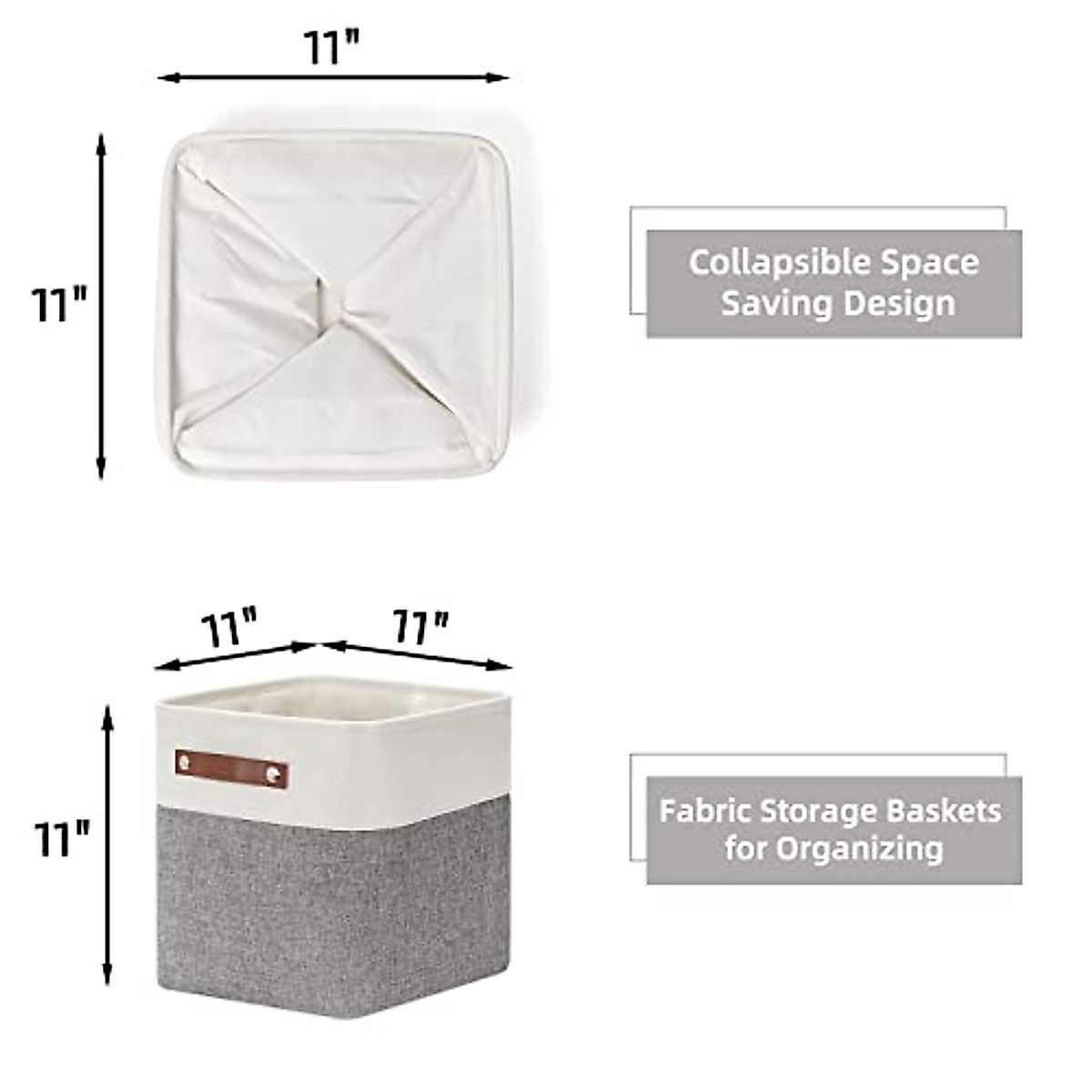 Fabric Cube Storage Bins Baskets 11x11 Cube Storage Bins, Set of 8, Foldable Storage Cube Bin Baskets for Shelves with Handles, Bins for Cube Organizer Home Toy Nursery Closet Bedroom(White Gray)