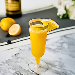 JOLLY CHEF 50 Pack Plastic Champagne Flutes Disposable 5 Oz Gold Rim Plastic Champagne Glasses Perfect for Wedding, Thanksgiving Day, Christmas