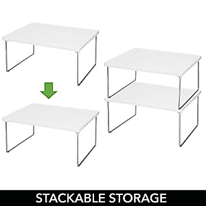 mDesign Metal Stacking Storage Organization for Shelves Inside Closet in Bedroom, Bathroom, Hall, or Entryway - Organizer Stand for Clothing, Linen, Household Items, Ligne Collection, 2 Pack, White