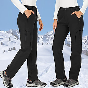 Women's Snow pants Hiking ski Waterproof Fleece Lined Outdoor Cargo Pants Softshell Winter Warm Pants with Zipper Pockets,H4409,Black,6