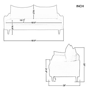 KoiHome Polyester Loveseat Curved Arms, Sleeper Two Pillows, Modern Couch with Tapered Metal Legs, 2-Seater Sofa, Upholstered Bed for Living, Bedroom,Office,Waiting Room, Beige
