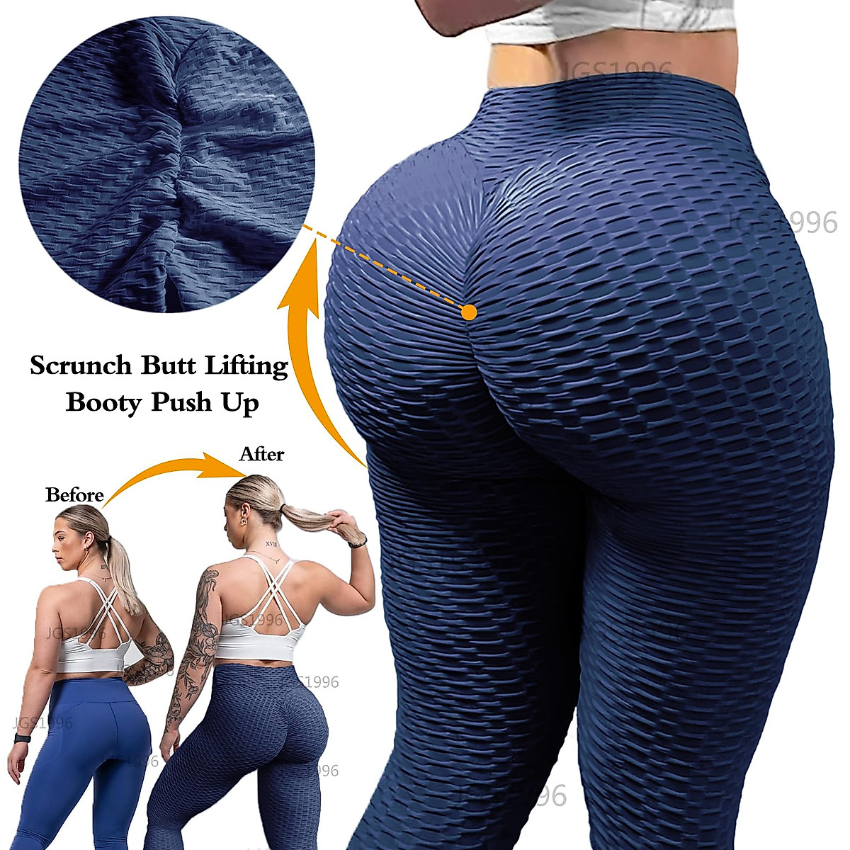 JGS1996 Womens Hidden Scrunch Butt Lifting Workout Leggings High Waist Tummy Control Booty Lift Gym Yoga Pants Tights
