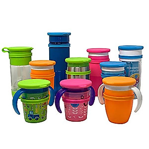 Koaii Baby Custom Replacement Silicon Lids Compatible For All Munchkin Miracle 360 Cups. More Color Combinations Available. Set Of Three In Blue, Green & Orange.