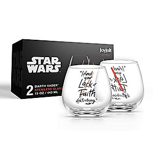JoyJolt Star Wars Darth Vader Lightsaber Stemless Drinking Glass - 15 oz - Set of 2