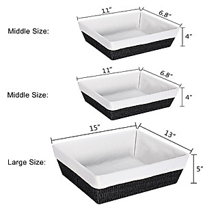 Vagusicc Storage Basket, Set of 2 Foldable Cube Hand-Woven Paper Rope Wicker Baskets 11 inches + Set of 3 Woven Paper Rope Wicker Handles Baskets for Storage with Liners