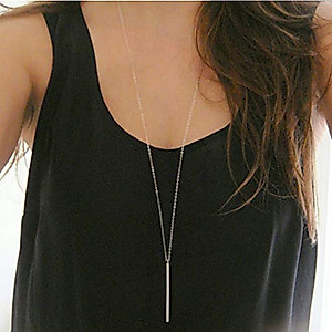 Luxcastle Bar Y Necklace Simple Long Vertical Bar Necklace Long Chian for Women (Silver)