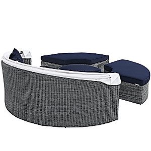 Modway Summon Outdoor Patio Daybed with Canopy and Sunbrella Cushions in Canvas Navy