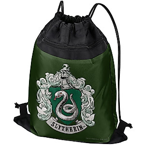 LOGOVISION Harry Potter Slytherin Painted Crest Drawstring Backpack Sports Bag Sackpack 17" x 13", Perfect for Gym, Yoga or Practice