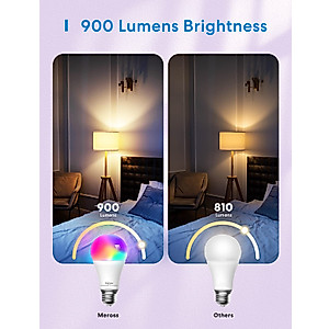 meross Smart Light Bulb, Smart WiFi LED Bulbs Compatible with Apple HomeKit, Siri, Alexa, SmartThings, Dimmable E26 Multicolor 2700K-6500K RGBWW, 900 Lumens 60W Equivalent 2 Pack