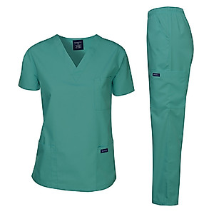 Dagacci Medical Uniform Women's Medical Scrub Set Top and Pant, Teal Green, XS