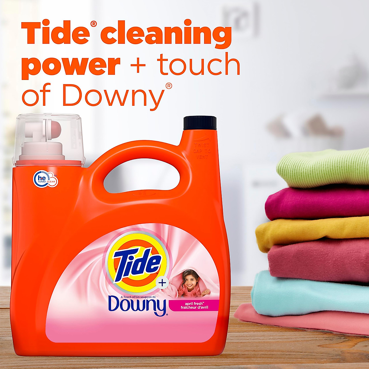 Tide plus Downy Liquid Laundry Detergent Soap, April Fresh Scent, HE Compatible, 94 Loads, 132 fl oz, Tide Laundry Detergent, Liquid Laundry Detergent