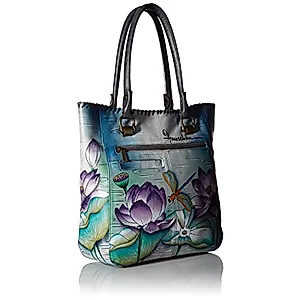 Anuschka Women’s Leather Large Tote-Hand Painted Exterior, Tranquil Pond,One Size