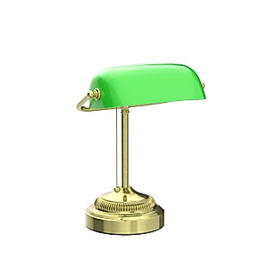 Newhouse Lighting Morgan Antique Green and Brass Glass and Metal Adjustable Energy-Efficient LED Classic Banker Lamp with 1 Free 3.5-Watt LED Bulb Included