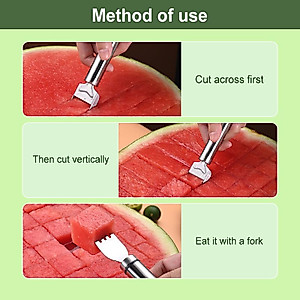 2-in-1 Stainless Steel Fruit Cutter, 2024 New Upgrade Watermelon Fork Cutter Slicer, Watermelon Cube Cutter Tool, Dual Head Fruit Forks Knife Summer Fruit Cutting Fork for Home Kitchen (2PCS)