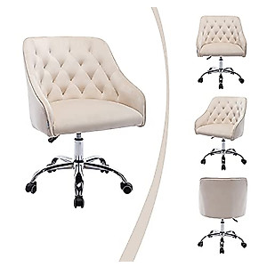 SLEERWAY Velvet Home Office Desk Chair, Modern Swivel Armchair, Comfy Task Chair with Height Adjustable, Upholstered Tufted Computer Chair for Working or Studying (Beige)