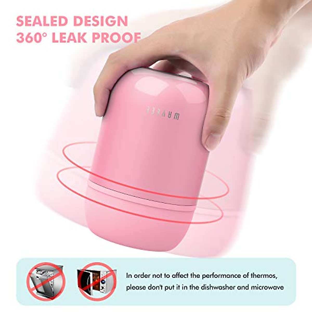 Insulated Food Jar WayEee Vacuum Bento Box Lunch Containers 16 oz for Kids Adults, Stainless Steel Leak Proof Wide Mouth Food Soup Thermos with Spoon Keeps Food Hot Cold for School Travel Picnic -Pink