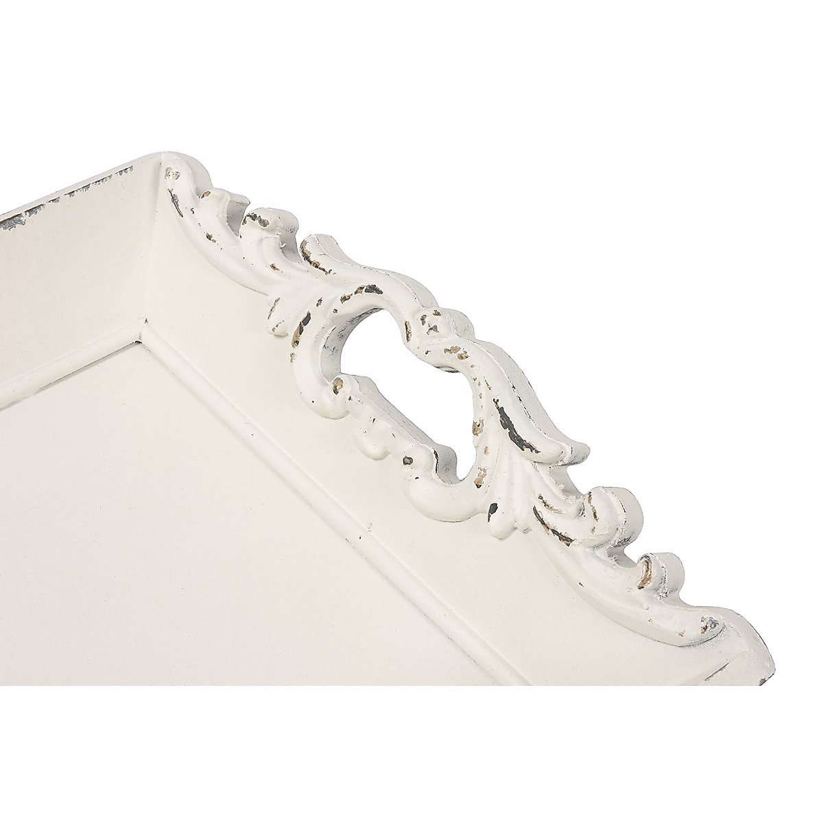 Large Ottoman Tray for Food, Snack, Breakfast in Bed, Unique Rustic Wooden Tray with Handles, Rectangular White Decorative Trays for Coffee Table Dinner Kitchen, Wooden Handcrafted Tea Tray