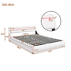 TARTOP Upholstered Faux Leather Platform Bed with a Hydraulic Storage System with LED Light Headboard Bed Frame with Slatted Queen Size,No Box Spring Needed,White