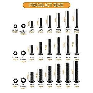 VIGRUE 900PCS M2 M3 M4 Hex Button Head Socket Cap Screws Bolts Nuts Washers Assortment Kit Alloy Steel with Allen Wrench