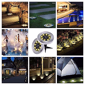 Biling Solar Ground Lights, Solar Disk Lights (8 LEDs /4 Pack) Outdoor Waterproof Solar Garden Lights for Pathway Outdoor in-Ground Lawn Yard Deck Patio Walkway - Warm White