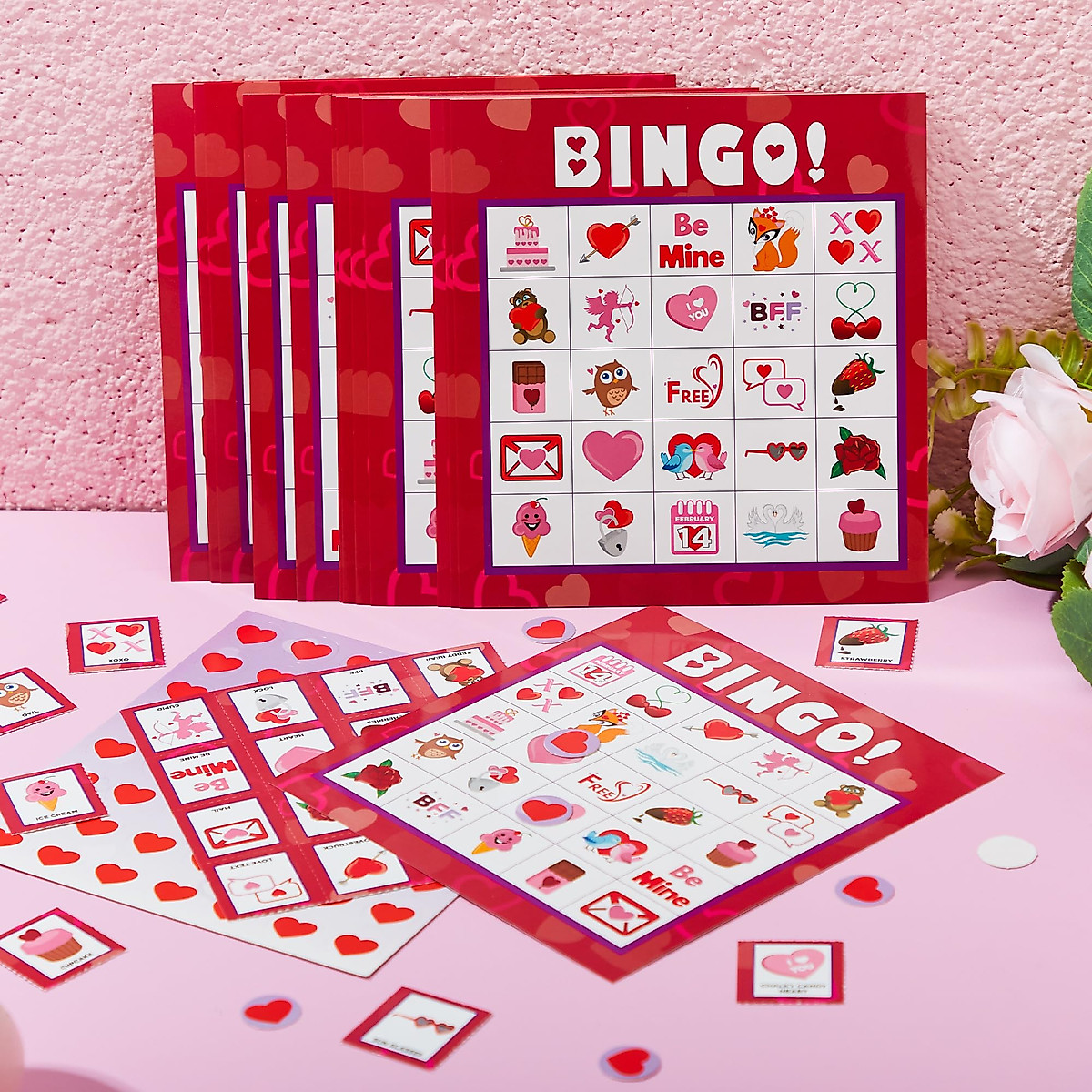 JOYIN Valentines Day Bingo Game Cards (5x5) – 28 Players for Kids Party Card Games, School Classroom Games, Love Party Supplies, Family Entertainment Activities