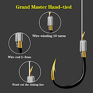 LNOJENR Fishing Hooks with Line, Strong Sharp Double Hook Rigs with Barbs, Pre Tied Fish Hooks Already Tied‑in Fishing Wire/Leader, Black Gold Fish Hook for Freshwater/Seawater (20 PCS), Medium, D10