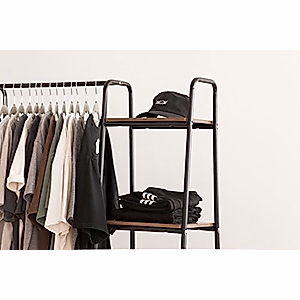 IRIS USA Metal Garment Rack with Wood Shelves Combo, Black/Dark Brown