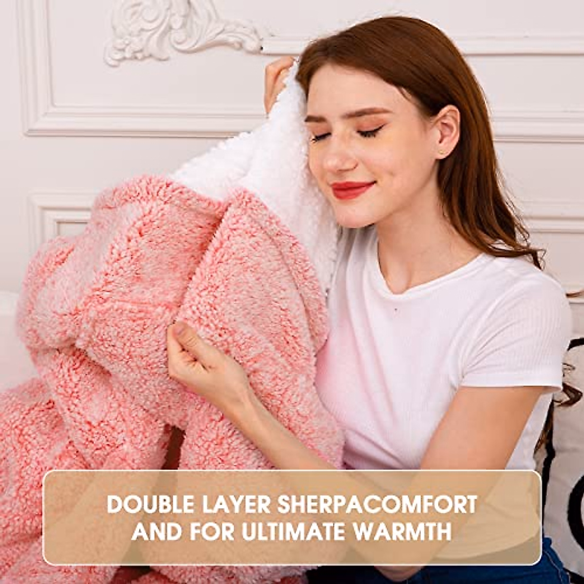 greenoak Blanket Hoodie Oversized Sherpa Wearable Blanket Sweatshirt, Ultra Soft Fuzzy Fleece Hooded Blanket, Plush Cozy Warm Reversible Sherpa Hoodie Blanket for Women Men Adult Teen (Large, Pink)