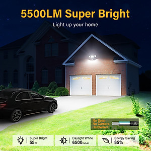 Onforu 55W LED Security Lights Motion Sensor Light Outdoor with Remote Control, Dusk to Dawn Security Lights, 3 Modes, 5500LM, 6500K, IP65 Waterproof Flood Light Motion Detector Hardwired Wall Light