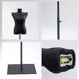 Female Dress Form Mannequin Torso, Adjustable Height 47-78 inch, Manikin Body Model with Rectangle Metal Base, Detachable Arms & Head, for Clothing Dress Jewelry Display Sewing