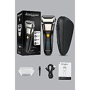 Men's Foil Electric Shavers, Electric Razor for Men Cordless USB-C Rechargeable Shaver with Pop-up Trimmer, Waterproof Wet and Dry Foil Razor with Travel Pouch LED Display for Face Beard Style