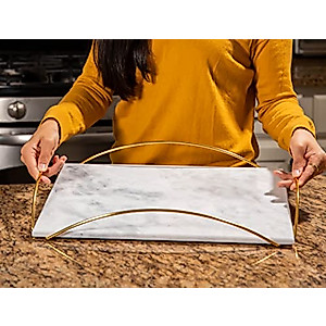 White Marble Tray - Ottoman Tray - Serving Tray with Handles - Decorative Tray - Breakfast Bed Tray - Coffee Table Tray