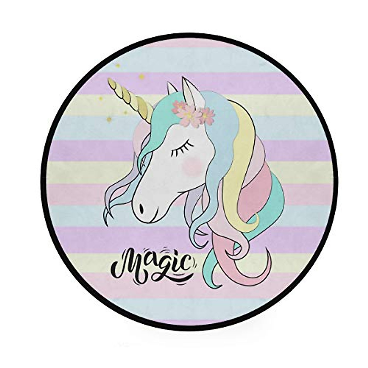 Round Area Rug Non-Slip Large Circle Rugs 3-Feet Diameter for Living Room Bedroom Beautiful Modern Microfiber Soft Carpet Machine Washable Floor Mat Home Decor (Rainbow Unicorn)