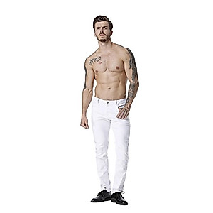 ZLZ Men's White Jeans Pants Slim Fit, Slightly Tapered Fashion Design Jeans Pants for Men Stretch Fit, Mens Trousers Size 34