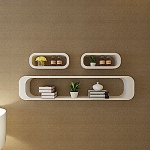 Festnight Set of 3 Floating Wall Display Shelves Book DVD Storage Cubes MDF Wall Mounted Collectables Bookshelf for Living Room Home Office Decor Furniture (White)