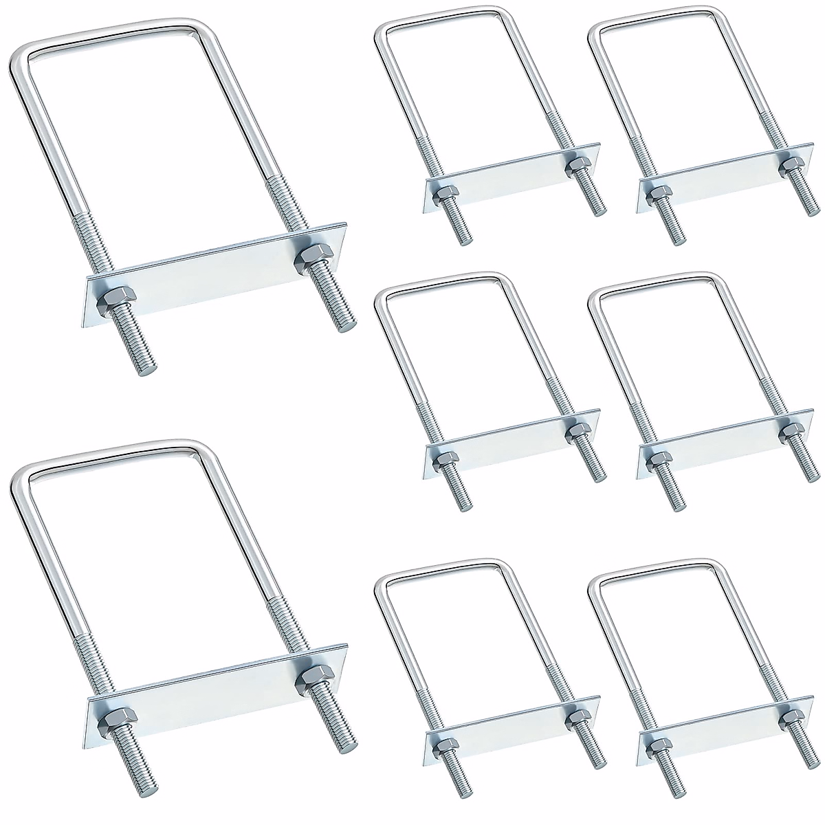 8 Sets Square U Bolts, Carbon Steel Zinc Plated U Clamp Bolt with Nuts and Frame Plates for Sailboat Trailers, Tube, Industrial Supplies, 3/8 x 3 x 7 Inches
