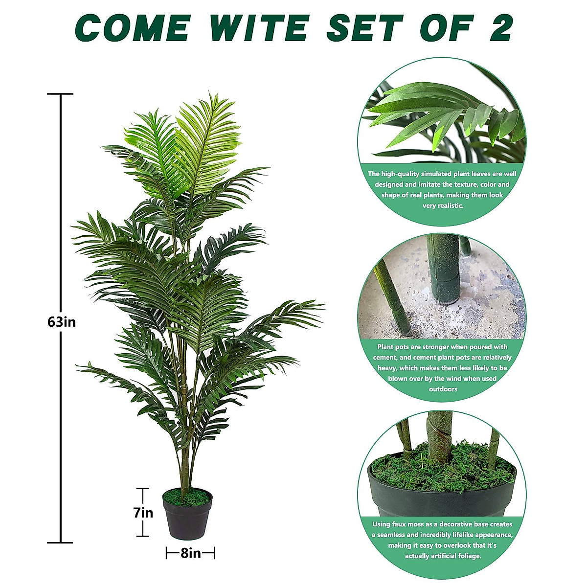 Ruopei 5ft Artificial Palm Trees for Outdoor 2 Pack - Tall Fake Tree for Living Room Faux Large Floor Plant Tropical Plants Indoor with Pot Office Home Bedroom Decor