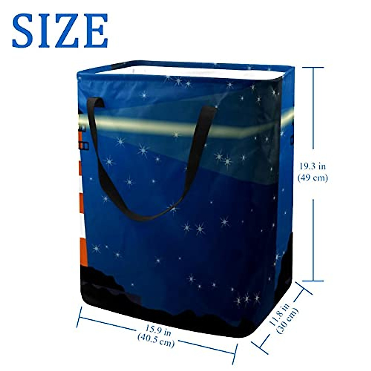 Lighthouse and Stars Blue Laundry Basket Large Cloth Organizer Bag Basket Foldable Laundry Hamper with Handles