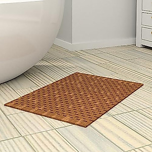 Facilehome Teak Wood Bath Shower Mat for SPA Sauna with Mutiple Silica Gel Feet 27.5X19.7X0.31-Inch