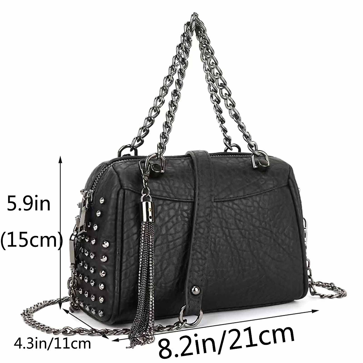 AlwaySky Women Gothic Handbag Rivet Purse Chain Satchels Shoulder Top-handle Crossbody Bag Black
